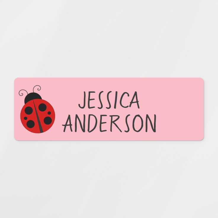 Custom Name | Ladybug on Pink Kids' Labels | Zazzle