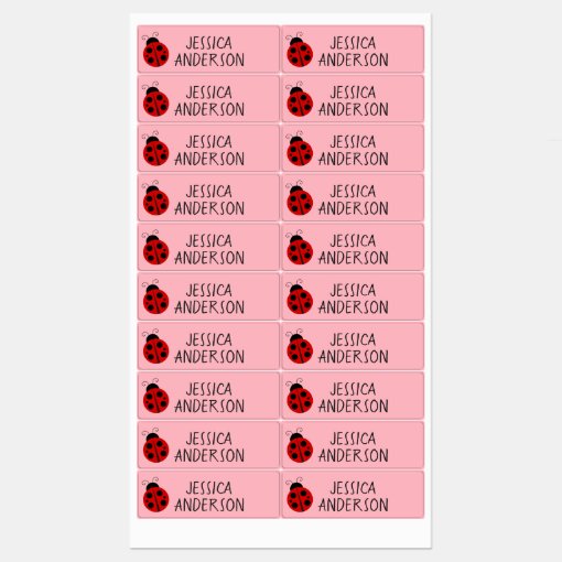 Custom Name | Ladybug on Pink Kids' Labels | Zazzle