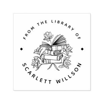 Custom Name Library Hand-drawn Modern Books Self-inking Stamp | Zazzle