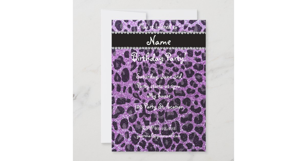 Custom name light purple glitter leopard print invitation | Zazzle