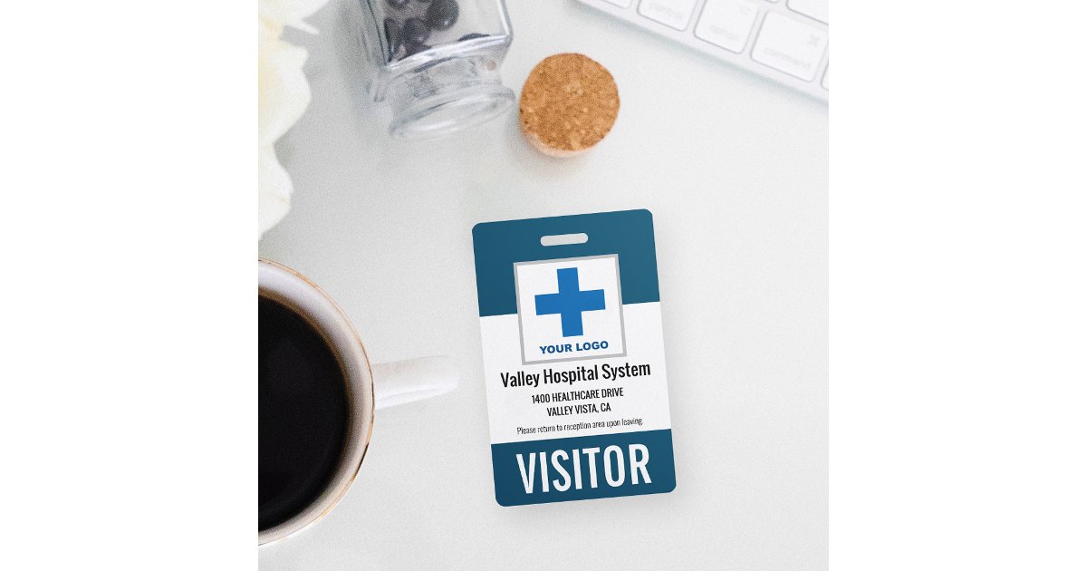 Custom Name & Logo Hospital Visitor Pass ID Badge | Zazzle