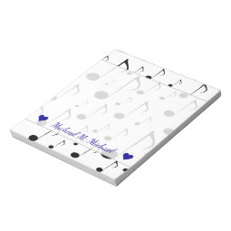 Custom Name + Many Musical Notes Pattern Notepad | Zazzle