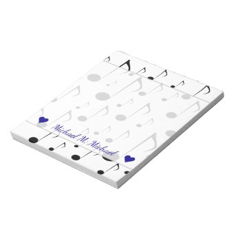 Custom Name + Many Musical Notes Pattern Notepad | Zazzle