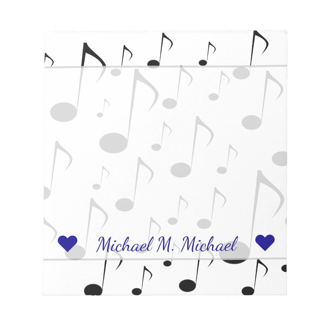 Custom Name + Many Musical Notes Pattern Notepad | Zazzle