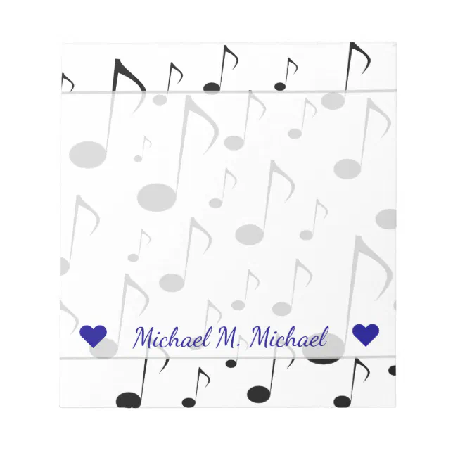 Custom Name + Many Musical Notes Pattern Notepad | Zazzle