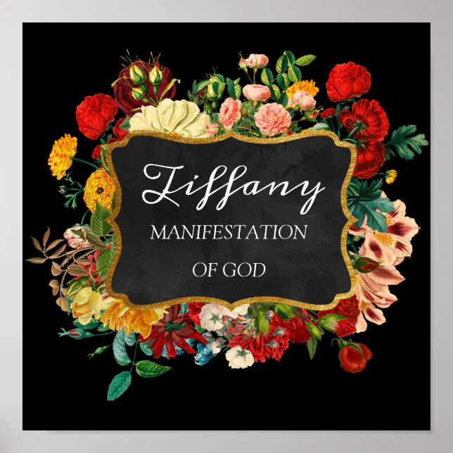 Custom Name Meaning Royal Floral Birthday Gift Poster | Zazzle
