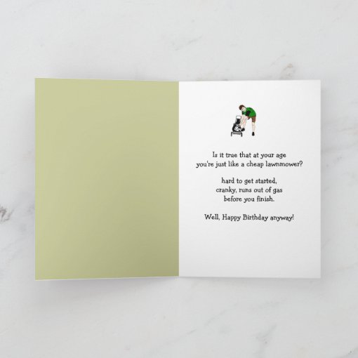 Custom Name Men's Birthday Funny Lawnmower Insult Card | Zazzle