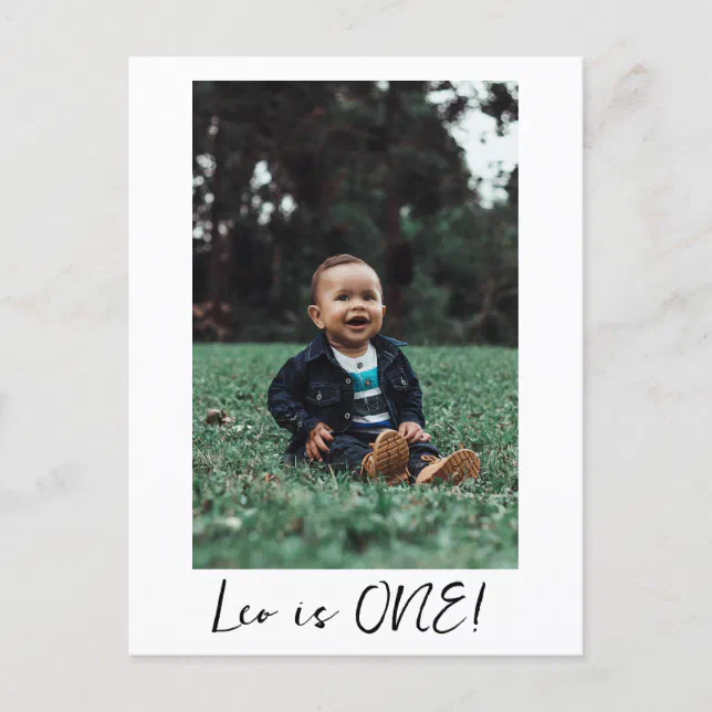 Custom Name Minimal Leo 1st Birthday First Photo Postcard | Zazzle
