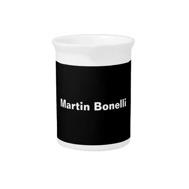 Custom Name Minimalist Modern Black White Beverage Pitcher | Zazzle