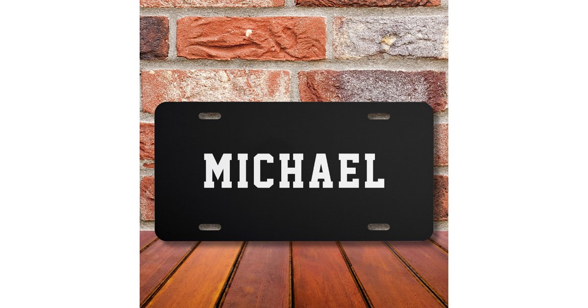 Custom Name Modern Black And White Personalized License Plate | Zazzle