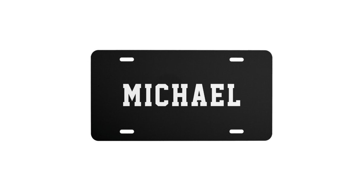 Custom Name Modern Black And White Personalized License Plate | Zazzle