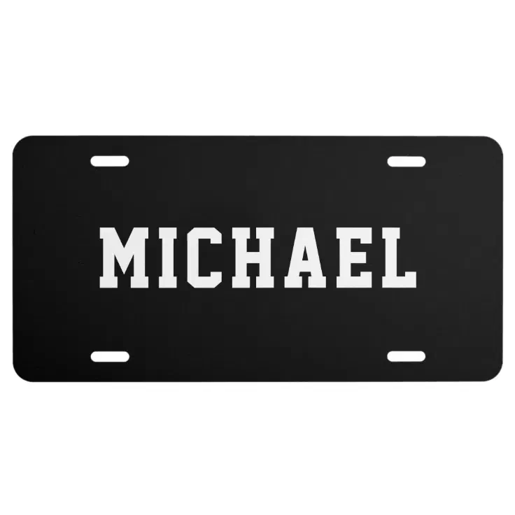 Custom Name Modern Black And White Personalized License Plate | Zazzle
