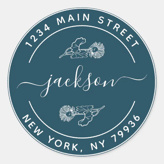 Custom Name Modern Round Return Address Classic Round Sticker | Zazzle