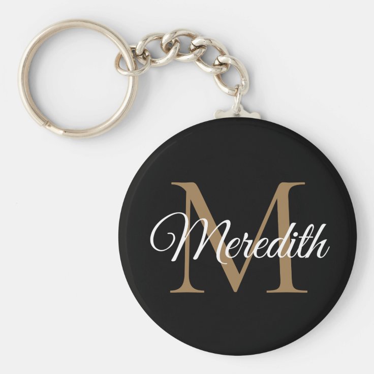 Custom Name Monogram Handwriting Script Black Keychain | Zazzle
