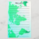 Custom Name Monogram Lined World Map Green Blue Stationery | Zazzle