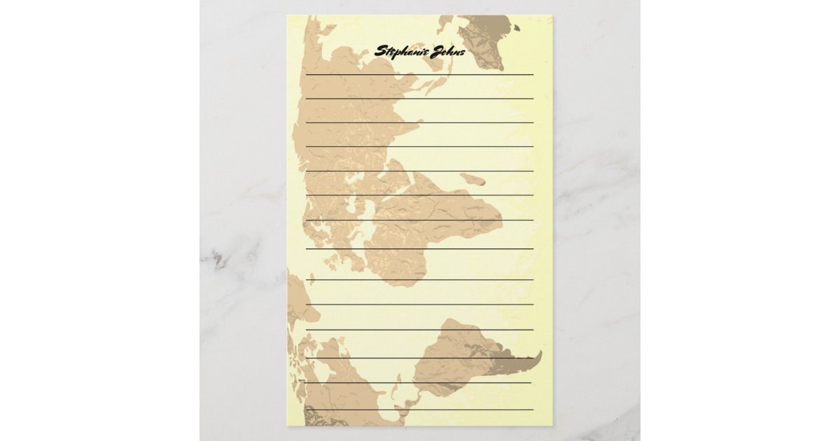 Custom Name Monogram Lined World Map Image Stationery | Zazzle