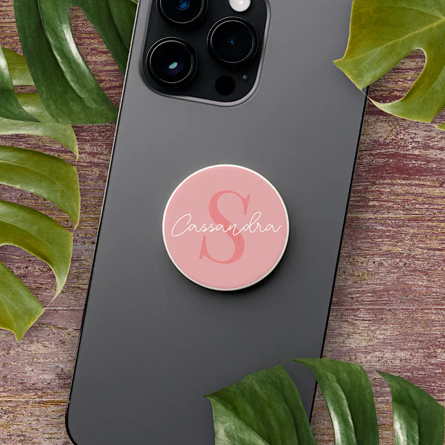 Custom Name Monogram Pretty Blush Peach Pink PopSocket | Zazzle