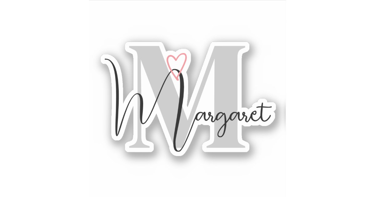 Custom Name Monogrammed Calligraphy Pink Heart Sticker | Zazzle