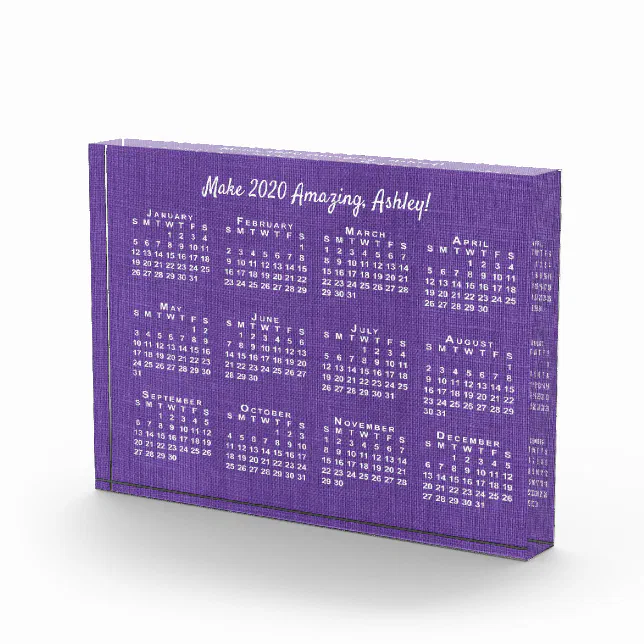 Custom Name Motivational Purple 2020 Desk Calendar Acrylic Award | Zazzle