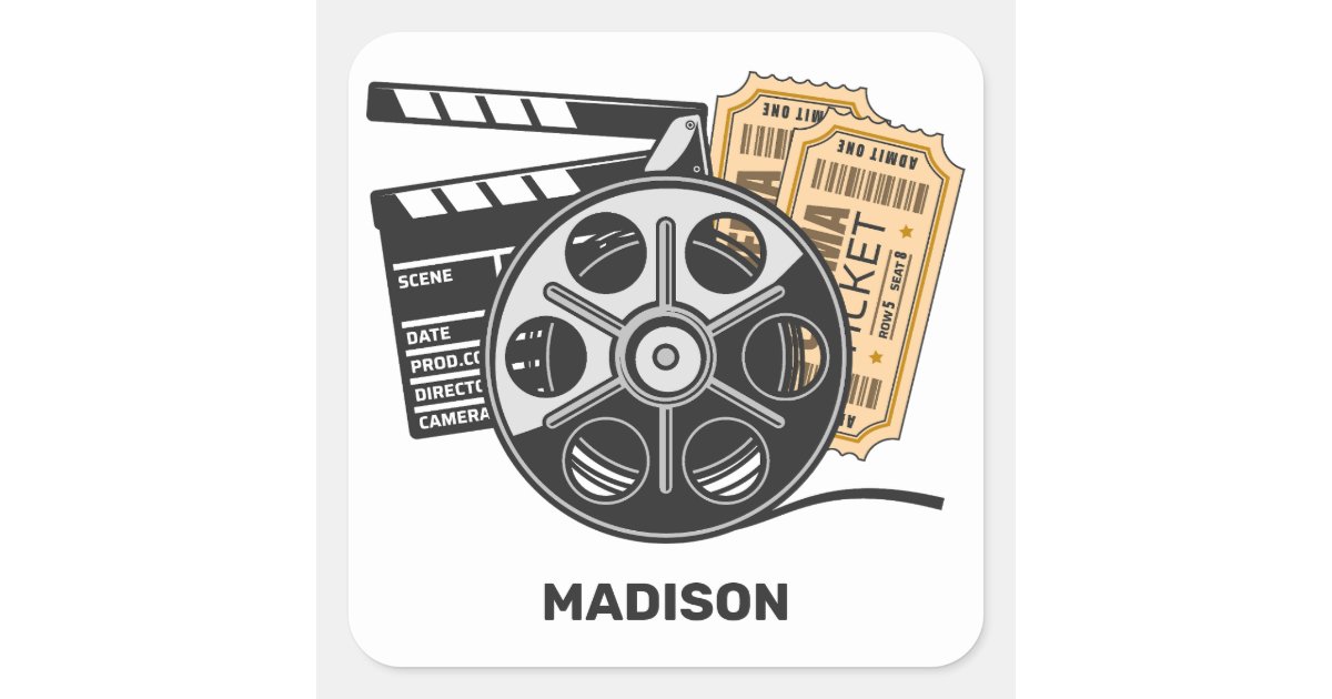 Custom Name Movie Square Sticker | Zazzle