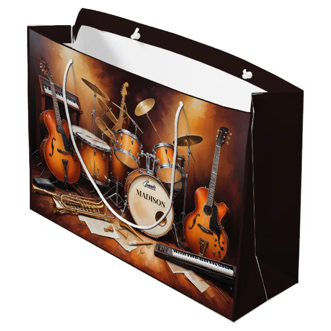 Custom Name Musical Instruments Large Gift Bag | Zazzle