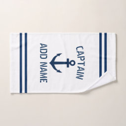 Custom name nautical ship anchor boat captain hand towel | Zazzle