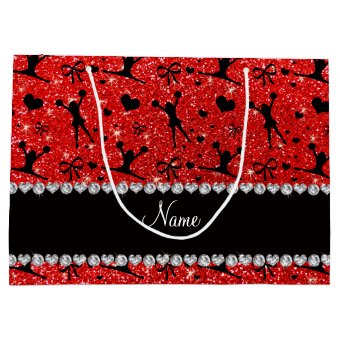 Custom name neon red glitter cheerleading large gift bag | Zazzle