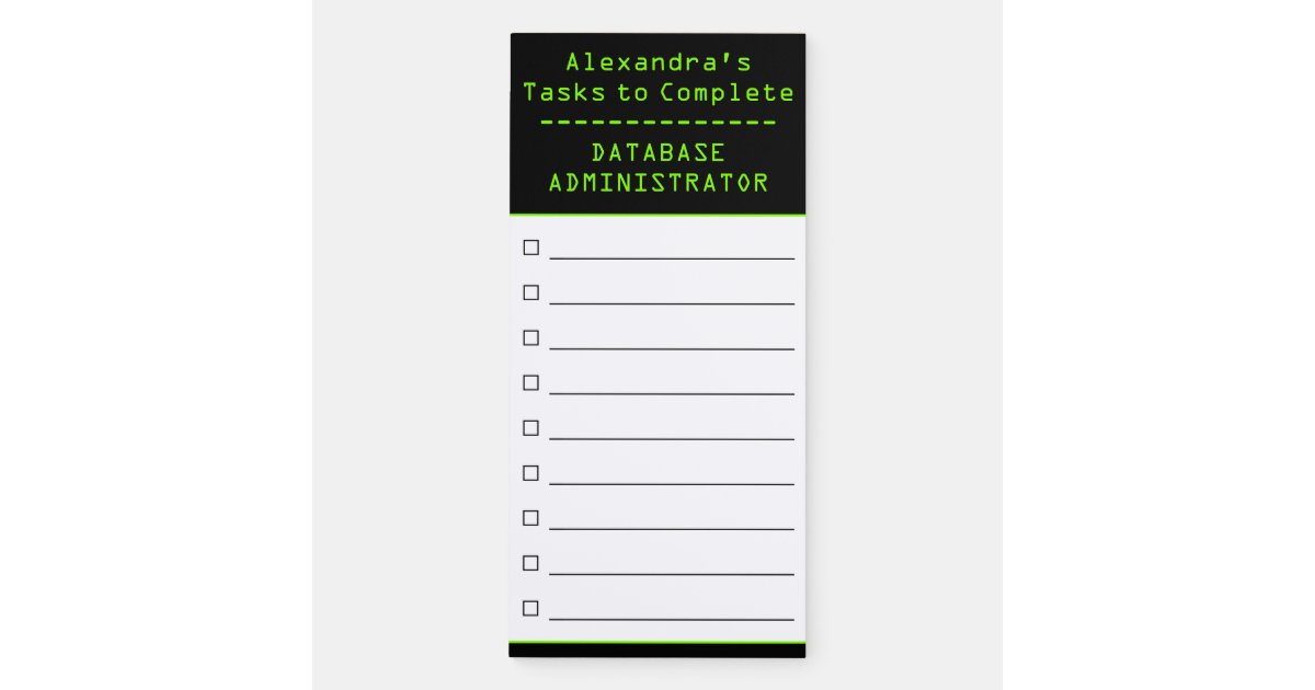 Custom Name, Nerdy Database Admin Task List Magnetic Notepad | Zazzle