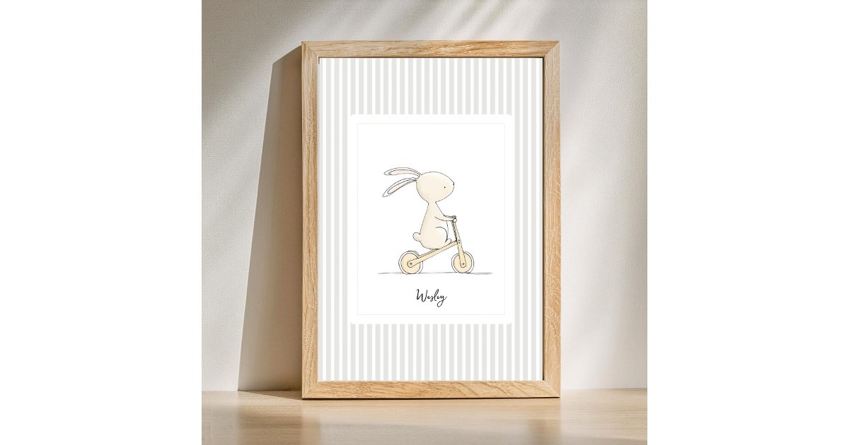 Custom Name Nursery - Cute Bunny Stripes Poster | Zazzle