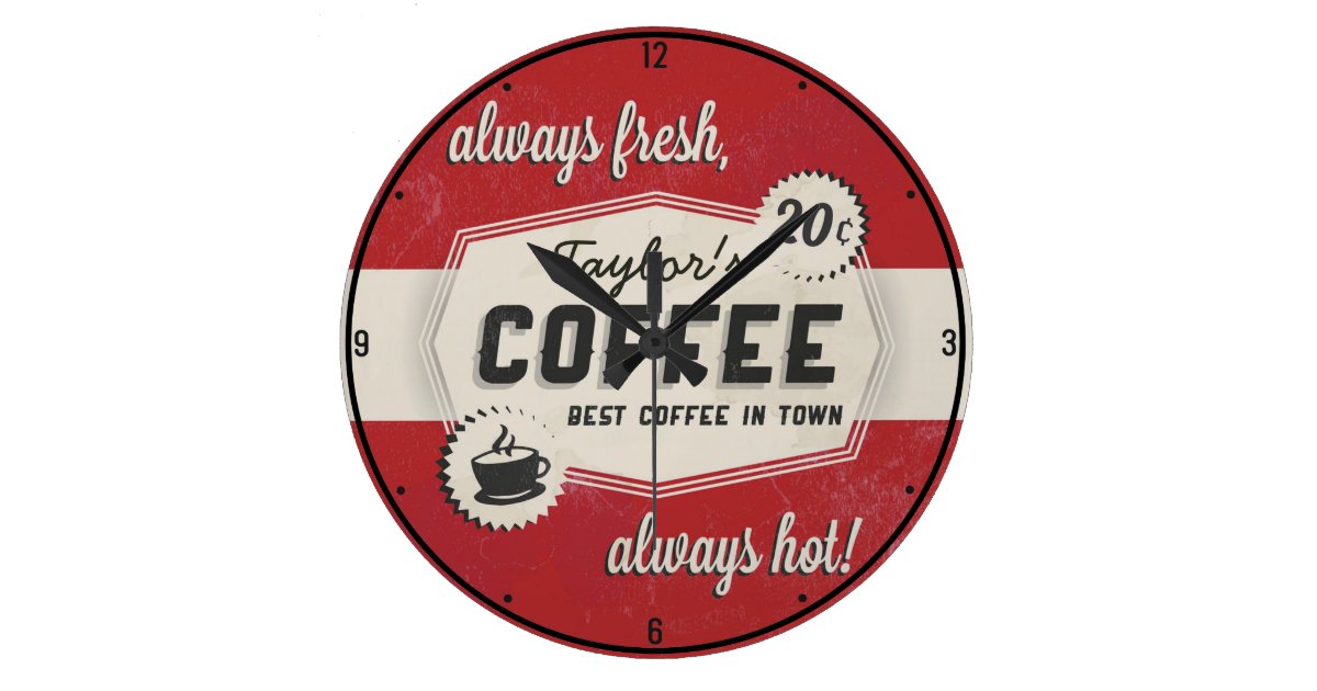 Custom NAME Old Retro 50's Coffee Shop Diner Large Clock | Zazzle.com