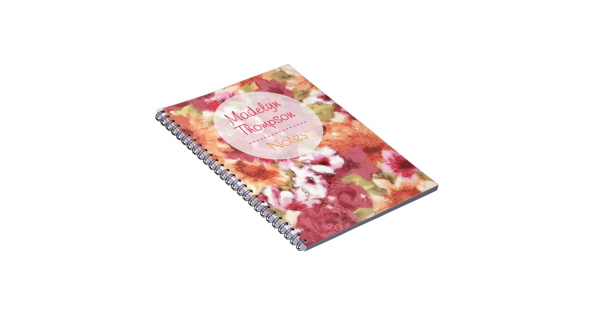 Custom Name On Colorful Flower Pattern Watercolor Notebook | Zazzle