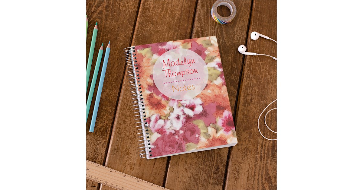 Custom Name On Colorful Flower Pattern Watercolor Notebook | Zazzle