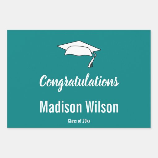 Custom Name on Teal Graduation Congratulations Wrapping Paper Sheets ...