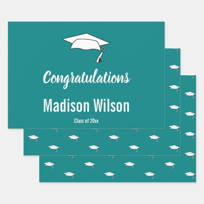Custom Name on Teal Graduation Congratulations Wrapping Paper Sheets ...