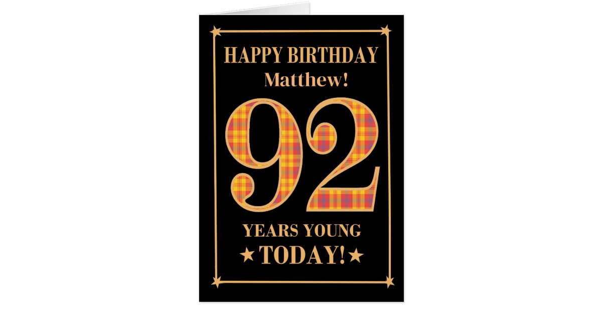 Custom Name or Relation 92nd Birthday Tartan Card | Zazzle