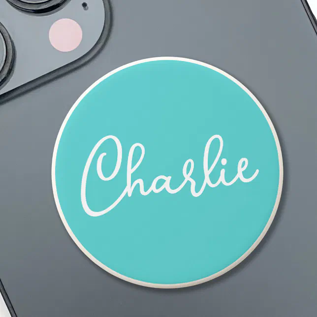 Custom name or text on aqua blue background PopSocket | Zazzle