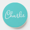 Custom name or text on aqua blue background PopSocket | Zazzle