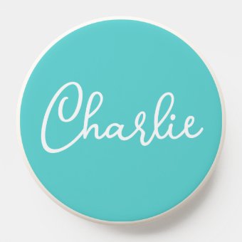 Custom name or text on aqua blue background PopSocket | Zazzle