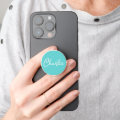 Custom name or text on aqua blue background PopSocket | Zazzle