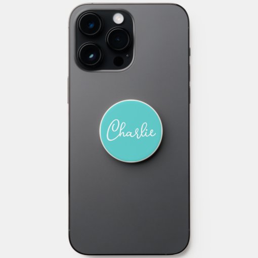 Custom name or text on aqua blue background PopSocket | Zazzle