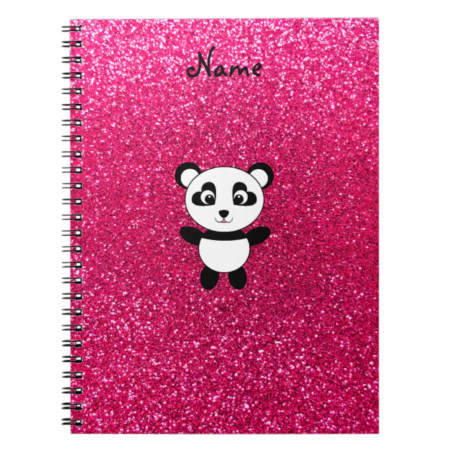 Custom name panda pink glitter notebook | Zazzle
