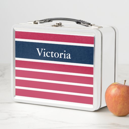 Custom Name Patriotic Red White and Blue Metal Lunch Box | Zazzle
