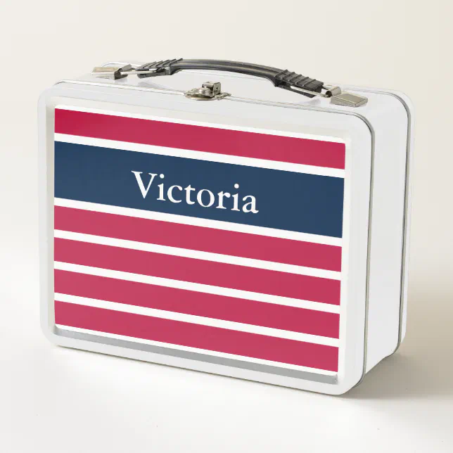 Custom Name Patriotic Red White and Blue Metal Lunch Box | Zazzle