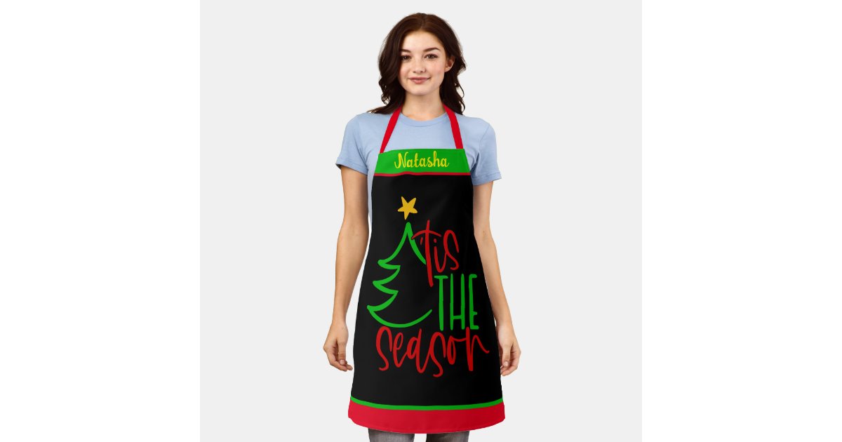 Custom Name Personalized Christmas Tree Aprons | Zazzle