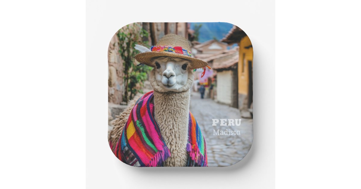 Custom Name Peru Llama Paper Plates | Zazzle