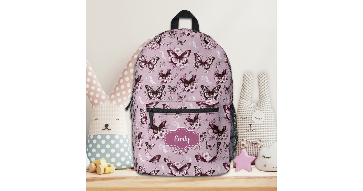 Custom Name Pink Butterfly Backpack | Zazzle