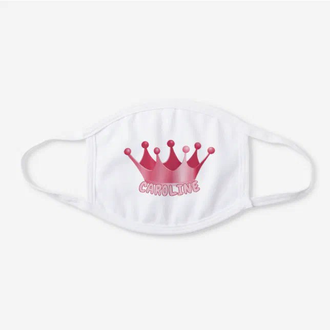 Custom Name Pink Cartoon Princess Crown White Cotton Face Mask | Zazzle