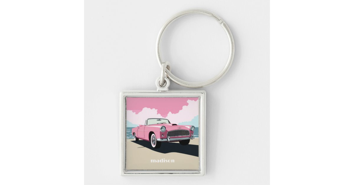 Custom Name Pink Classic Car Keychain | Zazzle