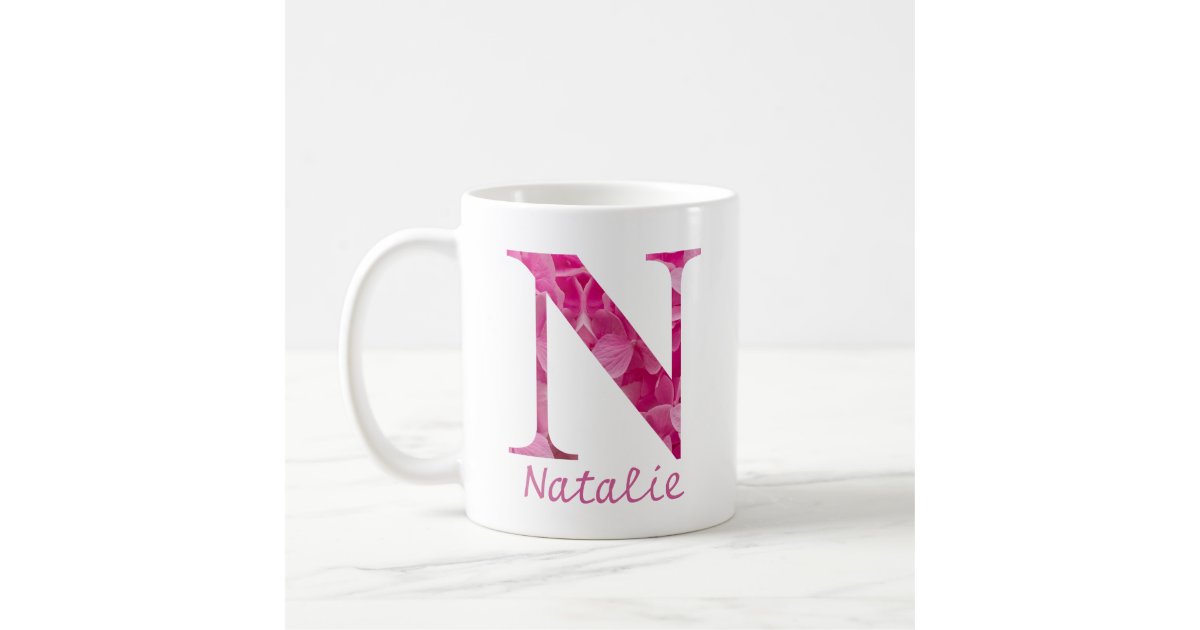 Custom Name Pink Floral Alphabet Letter "N" Mug | Zazzle
