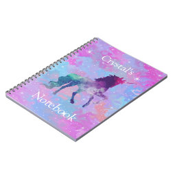 Custom Name Pink/Purple Galaxy Unicorn Notebook | Zazzle